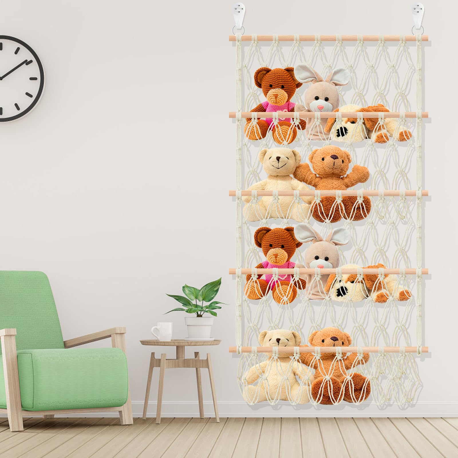 Stuffed Animal Storage Hammock or Net, Plush Toy Organizer Corner, Mesh Hammock Plush Toy Organizer, Boho Decor Toy Storage, Stuffed Animals Hammock Corner Hanging Over Door Organizer (beige)