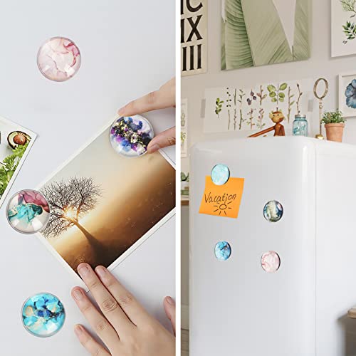 WWW 12Pcs Glass Strong Magnetic Refrigerator Magnets,Marble Crystal Fridge Magnets Decoration for Home,Office Whiteboard,Cabinet,Dishwasher, Locker(Round/30mm)