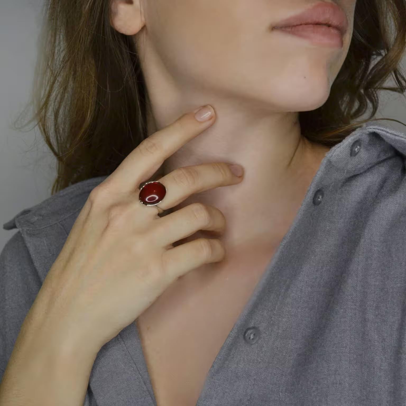 HolidayGiftShops Sterling Silver and Baltic Cherry Amber Adult Ring Dana- Size 7.5