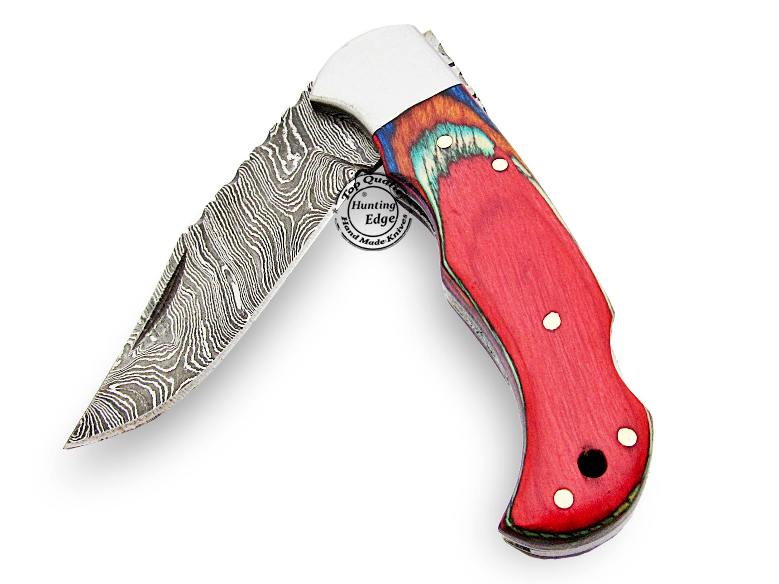 Hunting Edge Multi Colour Wood 6.5'' 100% Handmade Damascus Steel Folding Pocket Knife 100% Prime Quality