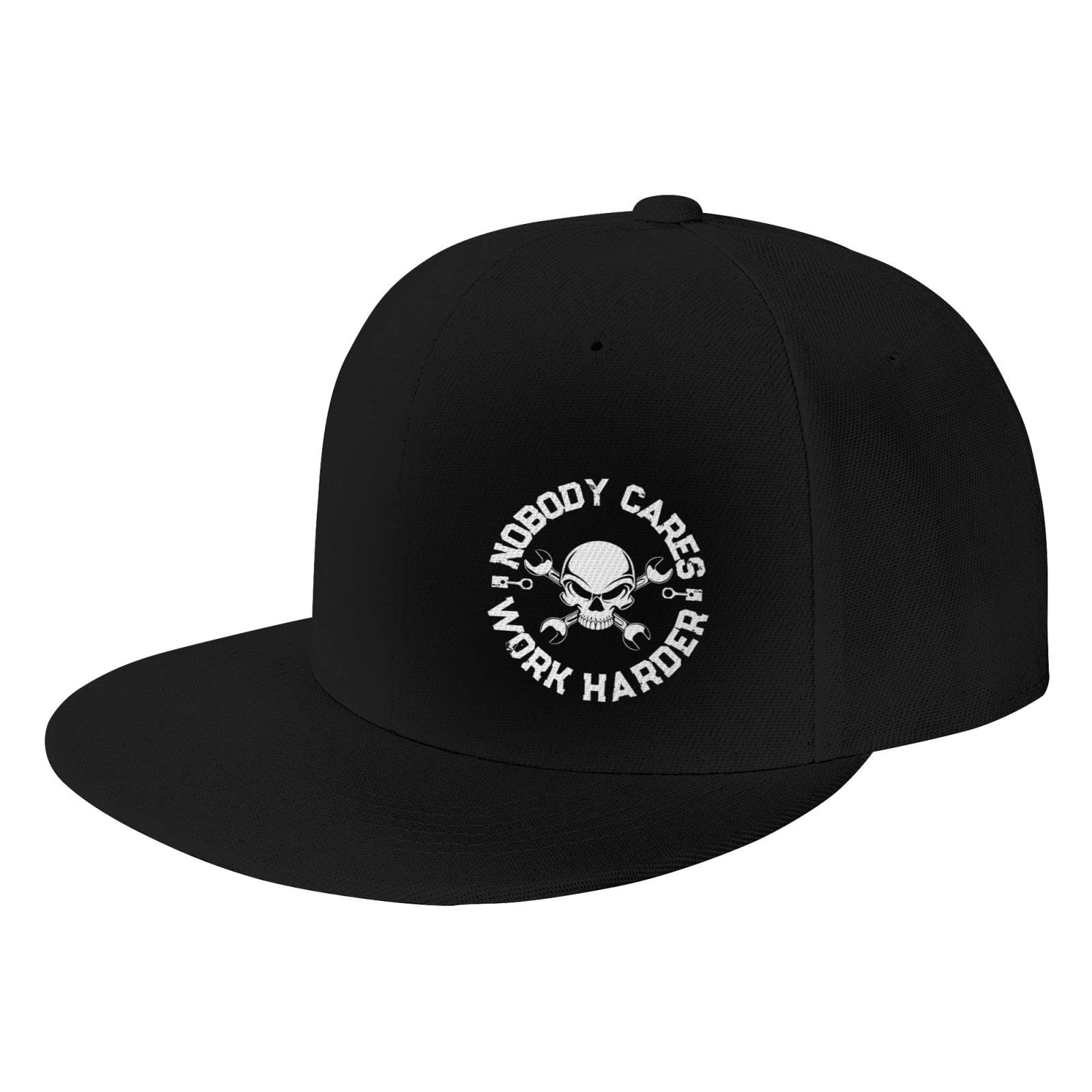 KILZUNSHR Nobody-Cares-Work-Harder Fashion Hat Adjustable Hats Men's Women's Hip-Hop Flat Bill Baseball Caps Black, One Size