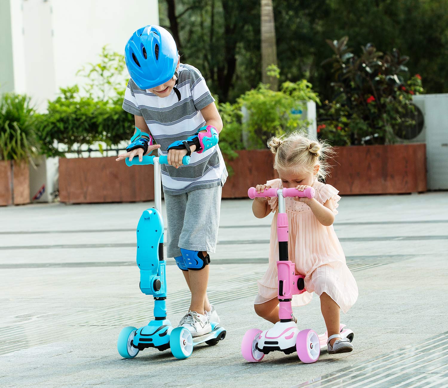 Hikole 3 Wheels Scooter for Kids with Foldable and Removable Seat – Adjustable Height, 3 LED Light Wheels, Kick Scooter for Girls & Boys 3-8 Years Old (Pink)