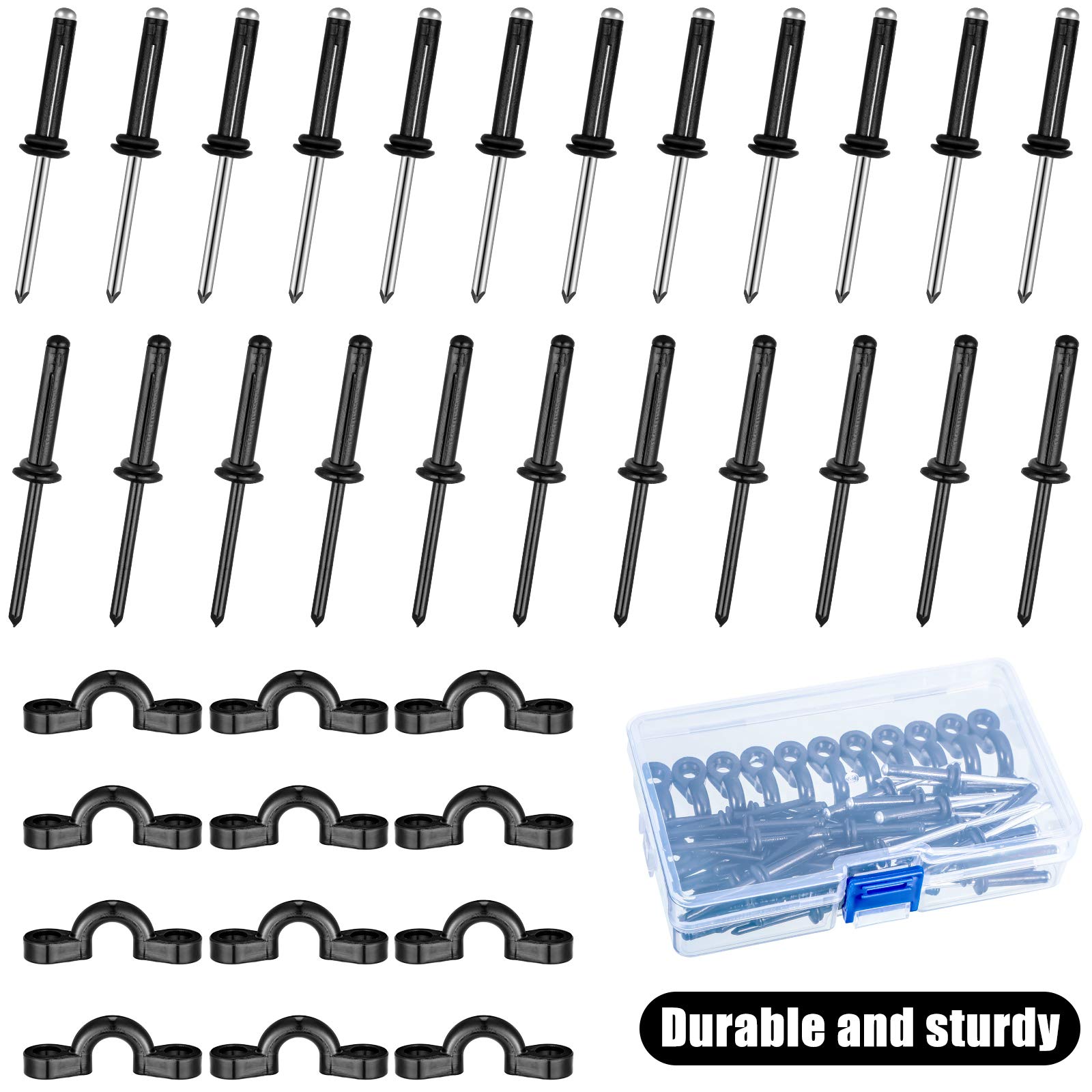 Hotop 12 Pieces Kayak Pad Eye Tri-Grip Rivet and 20 Pieces 3/16 Inch Deep Water Long Grip Tri-Grip Tri-Fold Tri Bulb Mounting Rivet for Installing Kayak, Canoe and Boat Accessories