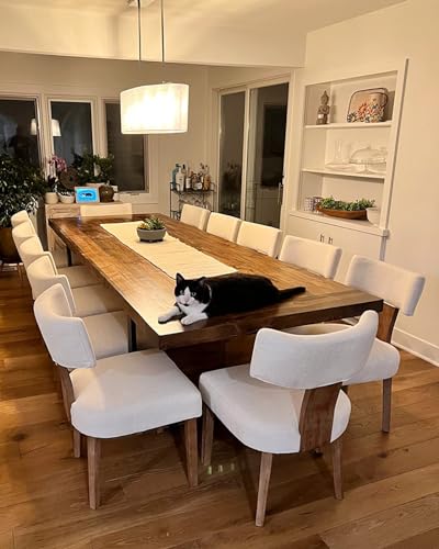 HNY Hi&Yeah Mid Century Modern Dining Chairs, Linen Fabric Upholstered and Curved Backrest Kitchen Chairs Set of 2, with Hardwood Frame, Beige