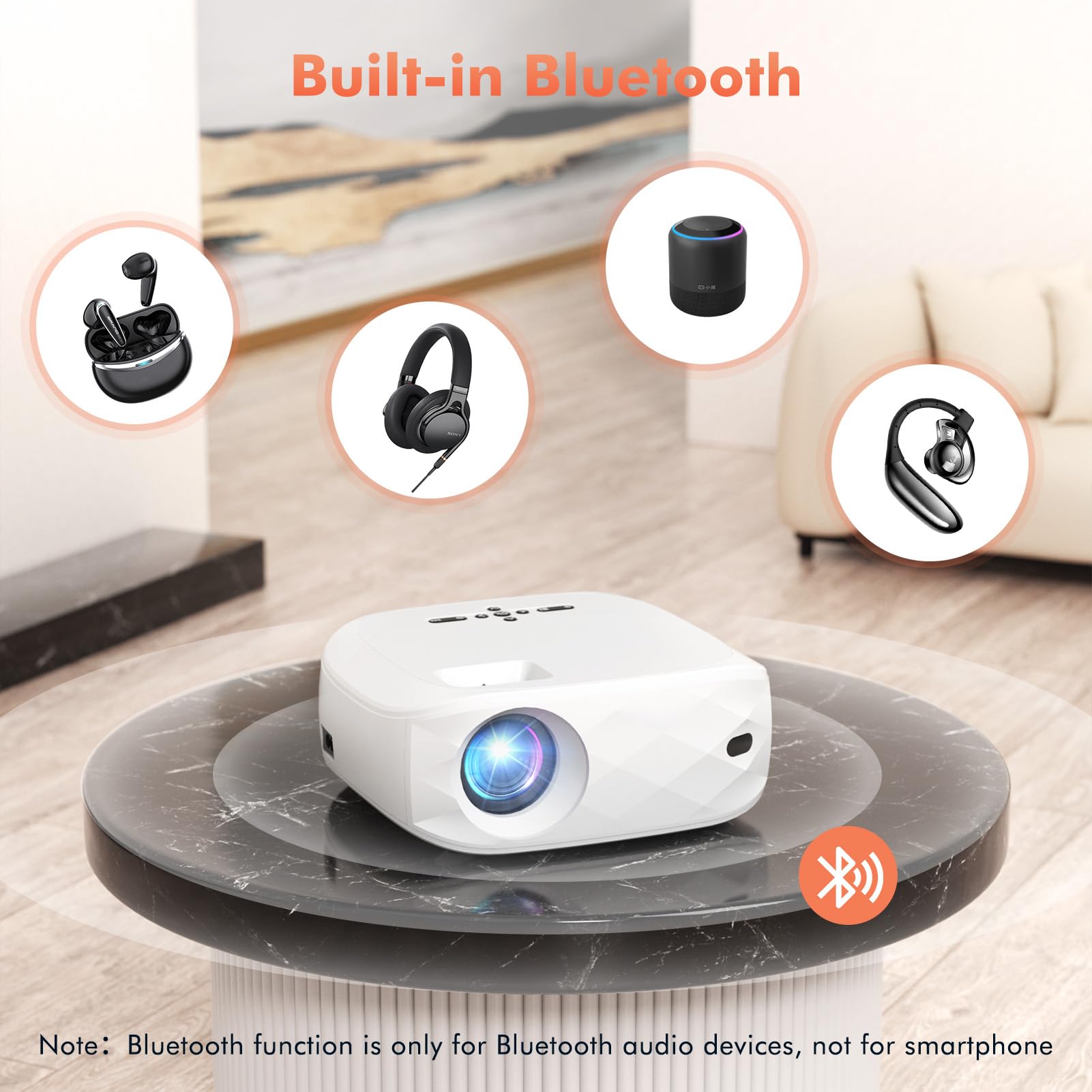 HOWWOO 4K Projector with WiFi and Bluetooth, One-step Mirroring Portable Projector for Phone, Native 1080P Mini Projector with 100" Outdoor Projector Screen, Compatible with Phone/Laptop/TV Stick/PS5
