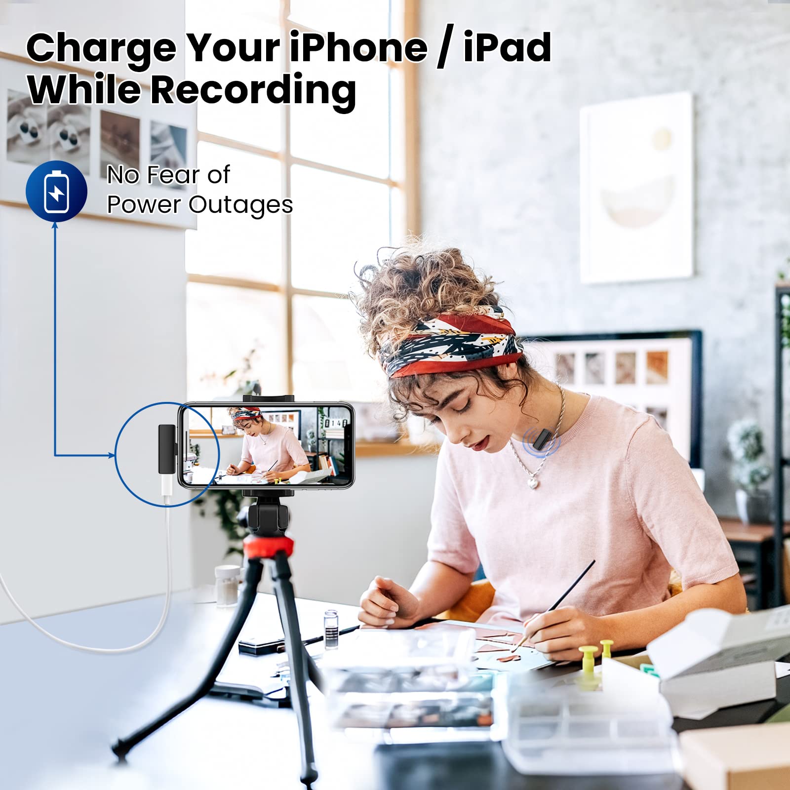 KESTERRA 2 Wireless Lavalier Microphones with Charging Case, Plug-Play Wireless Microphone for iPhone iPad, Noise Reduction, iPhone Microphone for Video Recording, YouTube, TikTok, Facebook, Vlog