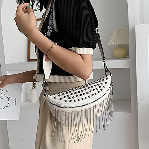 Heidi Women's Small Studs Crossbody Handbag Fashion Shell Shape Shoulder Messenger Bag (White)