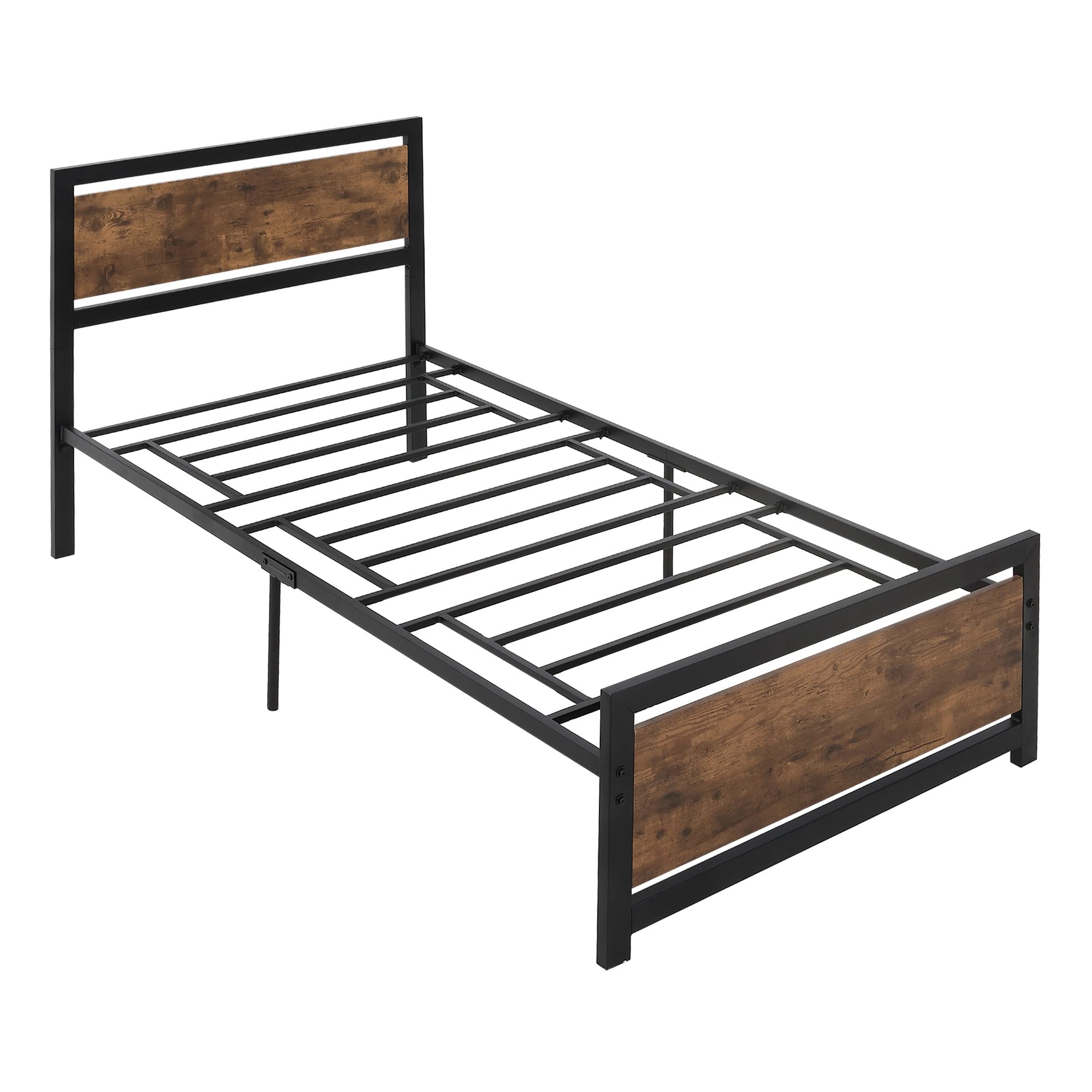 HOMCOM Single Platform Bed Frame with Headboard & Footboard, Strong Metal Slat Support Solid Bedstead Base w/Underbed Storage Space, No Box Spring Needed, 41.75'' x 76.75'' x 40.5''