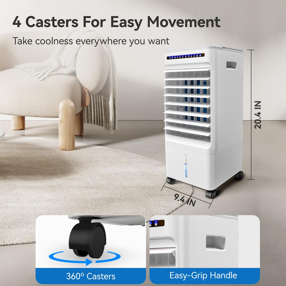 Portable Air Conditioner, 4-in-1 No Venting Required for Bedroom, AC for Room, Stand Up Windowless, Evaporative Air Cooler with Remote Control