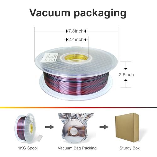 SHANHUI 3D Printer Filament,Triple Color Silk PLA Filament 1.75mm,Gradient Change Gold/Red/Black 3D Printing Filament Bundle, 1kg/2.2lbs