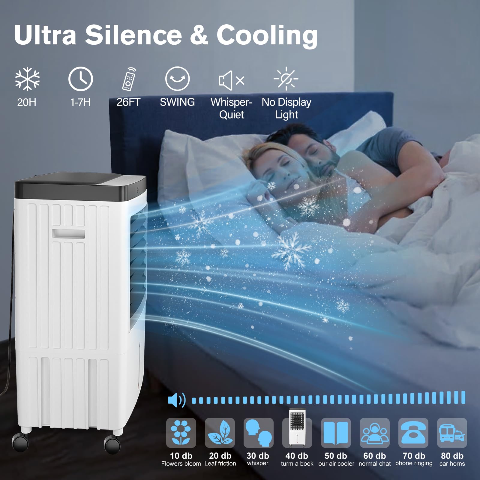 Portable Air Conditioners with 3 Gal Water Tank,20H Cooling Time Swamp Cooler,Air Conditioner Portable for Room with 78-Inch Extension Cord,Ideal for Office/Room/Garage/Kitchen/(Include 6 Ice Packs)74