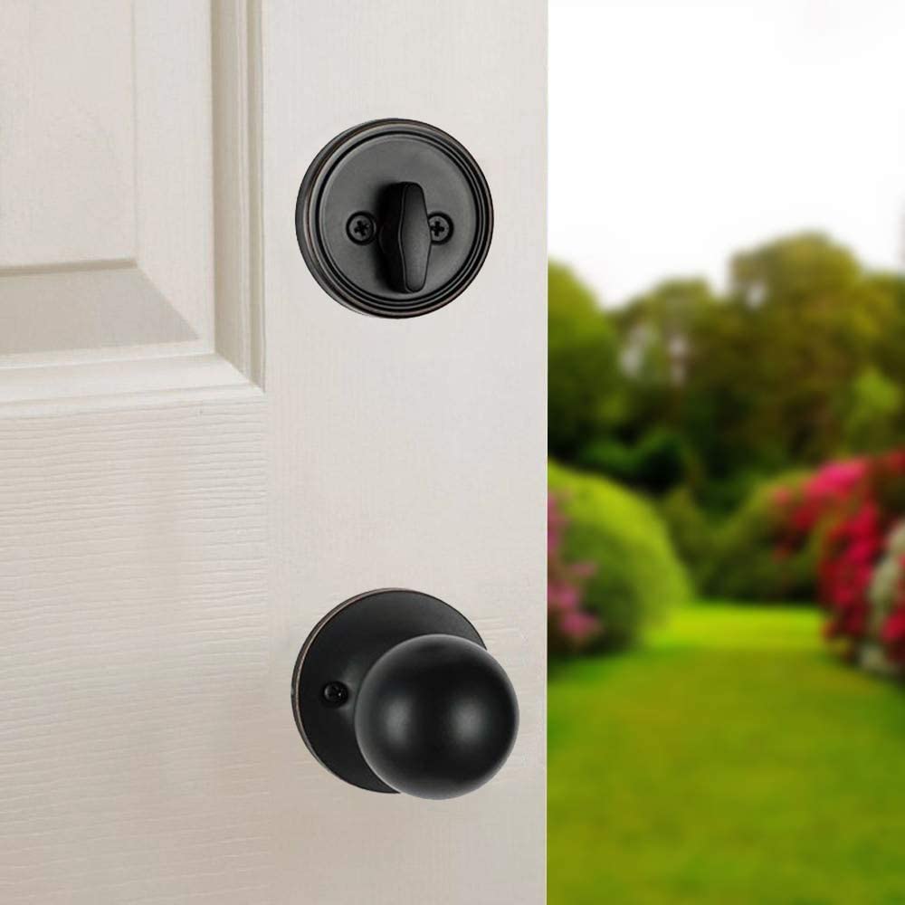 Iron Black Keyed Entry Door Handleset Front Door Lock with Deadbolt and Knob Handle- Classic1998DB Handleset (Keyed Handlest(1PCS))