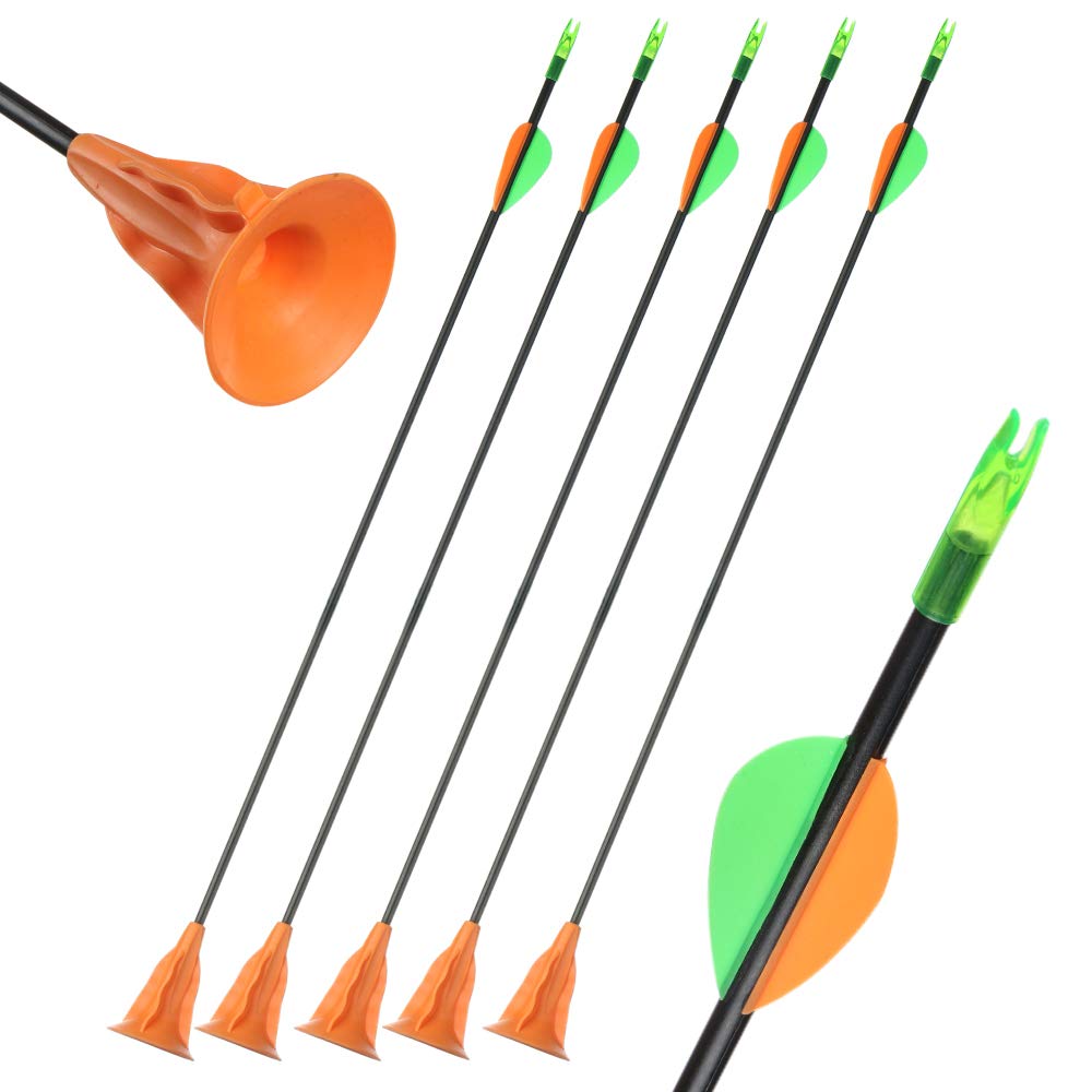Huntingdoor Archery Suction Cup Arrows Fiberglass Fletched Vanes with Safe Fixed Suction Cup for Kids Youth Beginner for Target Practice Game 6 Pack