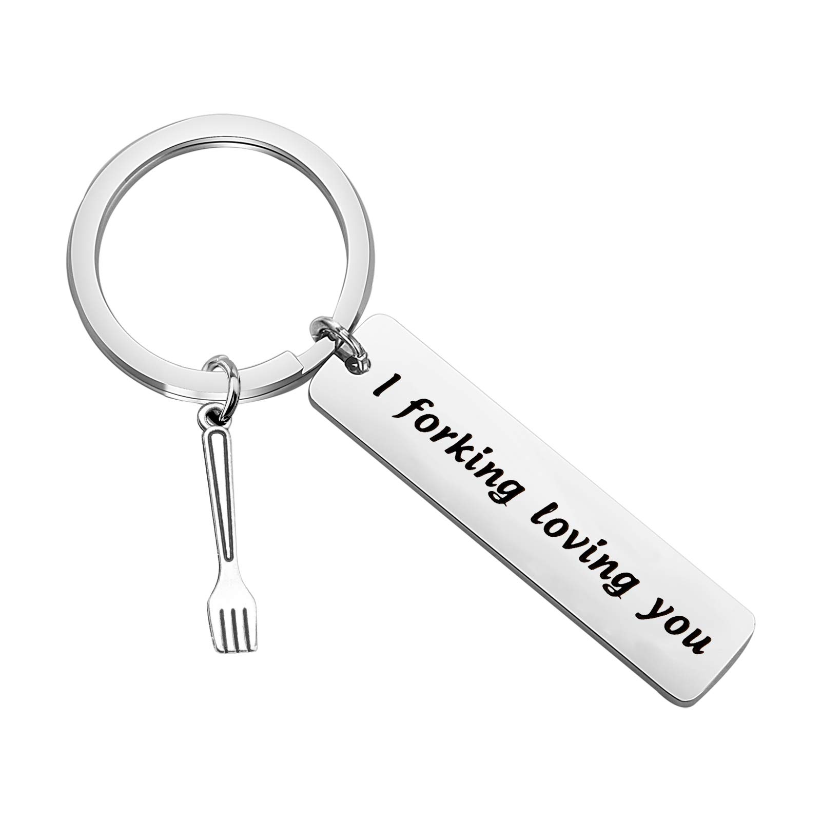 HOLLP Lunch Lady Keychain Gift Lunch Lady Jewelry I Forking Love You Keychain Gift for Lunch Lady Cooker Cafeteria Worker Buffet Workers (Keychain)