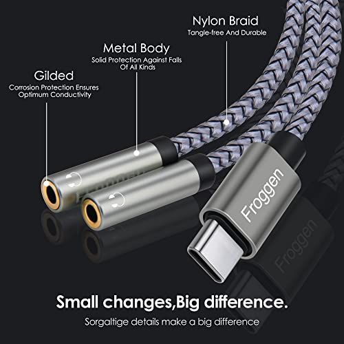 USB Type C to 3.5mm Female Headphone Jack Splitter, Dual Headphone Jack Adapter Compatible with iPad, Samsung S21 S20 S20+ Ultra, Google Pixel 4 3 XL