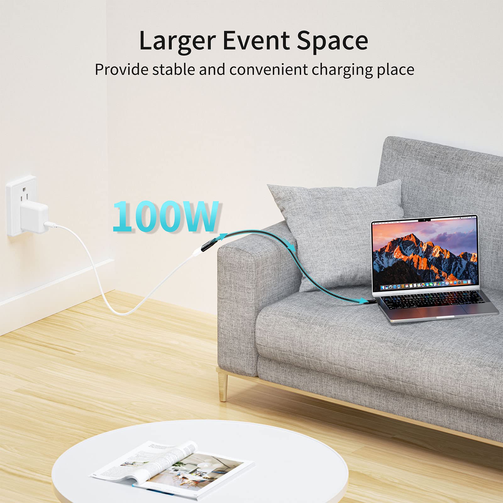 PHIXERO Right Angle USB C Extension Cable 1.6ft(20Gbps, 100W), USB C 3.2 Gen 2x2 Male to Female Extender, Type C 4K@60Hz Video Cable, Compatible with USB C Hub/MacBook/iPad Pro/Magsafe Charger/Switch