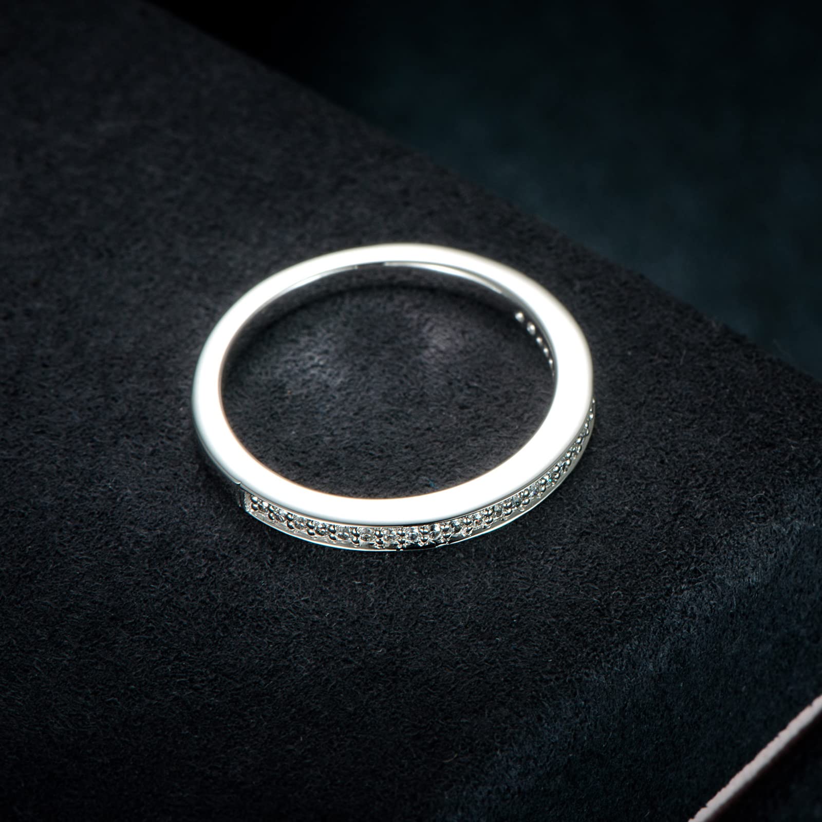HAFEEZ CENTER 2mm Micropave Half Eternity Moissanite Wedding Band for Women (6.5)