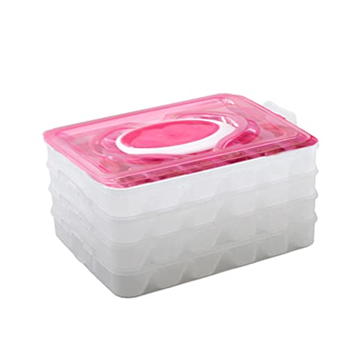 Zerodeko Food Storage Container Dumpling Organizer Stackable Portable Freezer Storage Containers Food Storage Box for Kitchen and Fridge Rosy