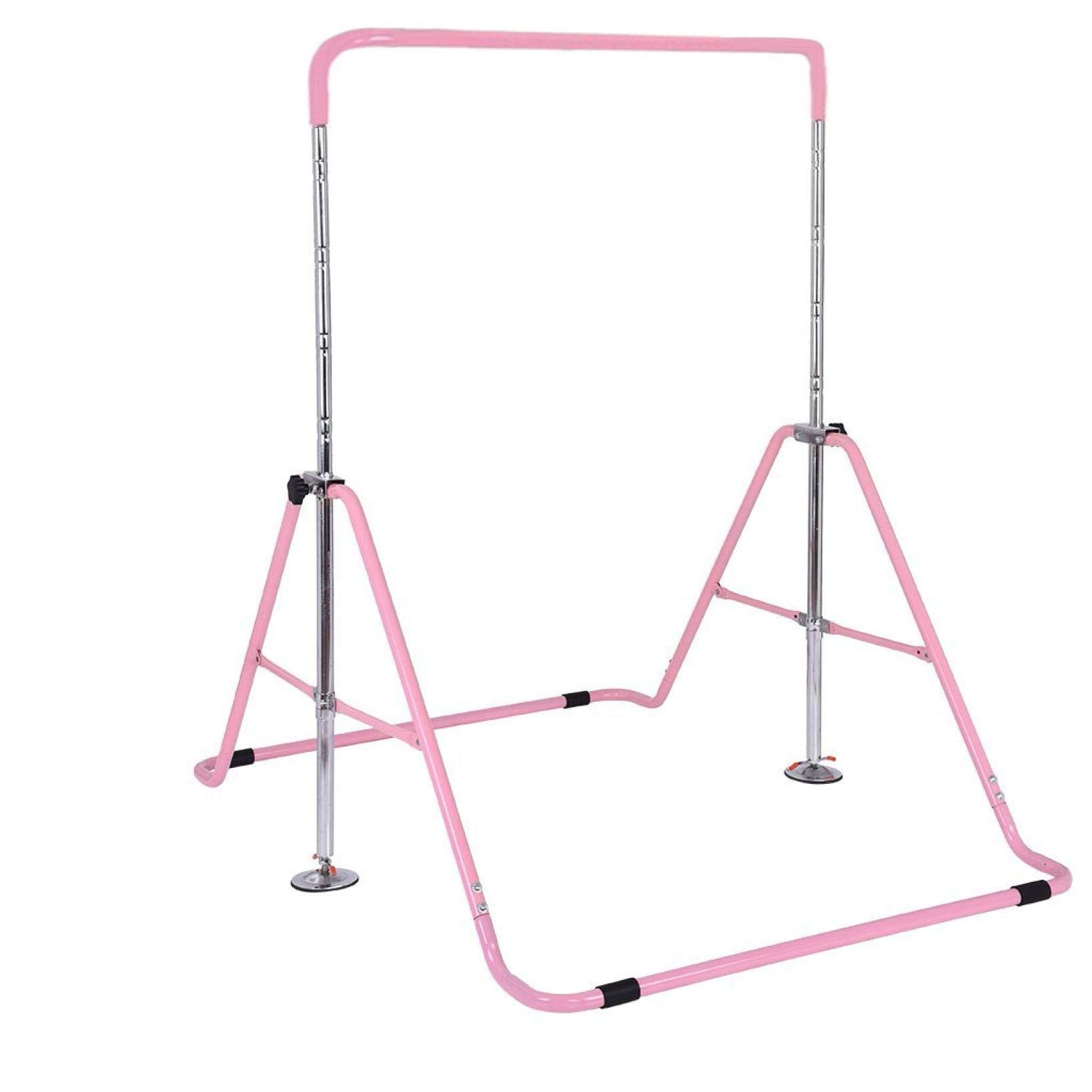 INUDIO Auvem Gymnastics Horizontal Bar - Kids Training Expandable Gymnastic, Expandable Bars, Adjustable Height Horizontal Bars, Junior Training Bar Children Folding Training Monkey Bars (Pink)