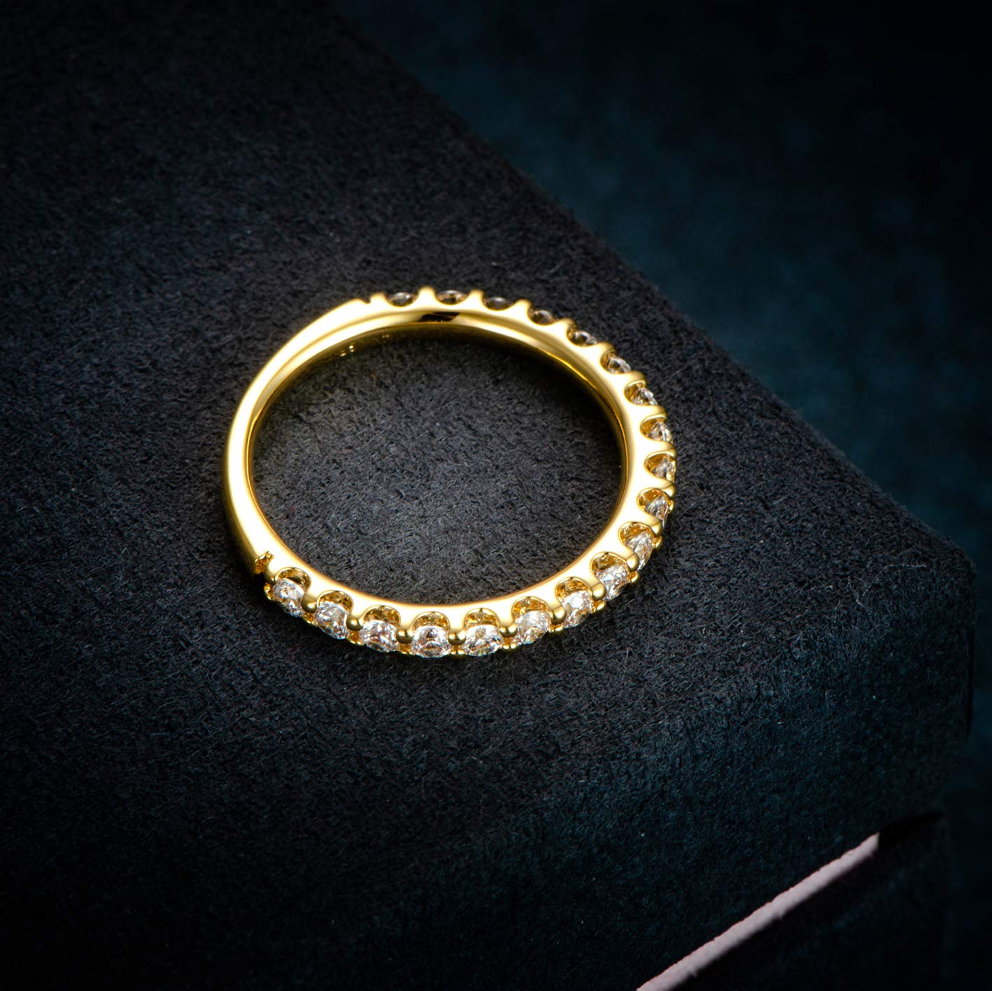 HAFEEZ CENTER 2.5mm Yellow Gold Plated Sterling Silver Half Eternity Moissanite Wedding Band Ring (10)