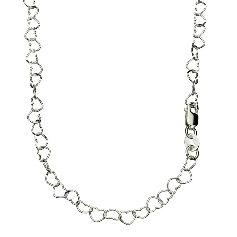 Heart Link Sterling Silver Nickel Free Chain Necklace Italy Adjustable, 16-18"