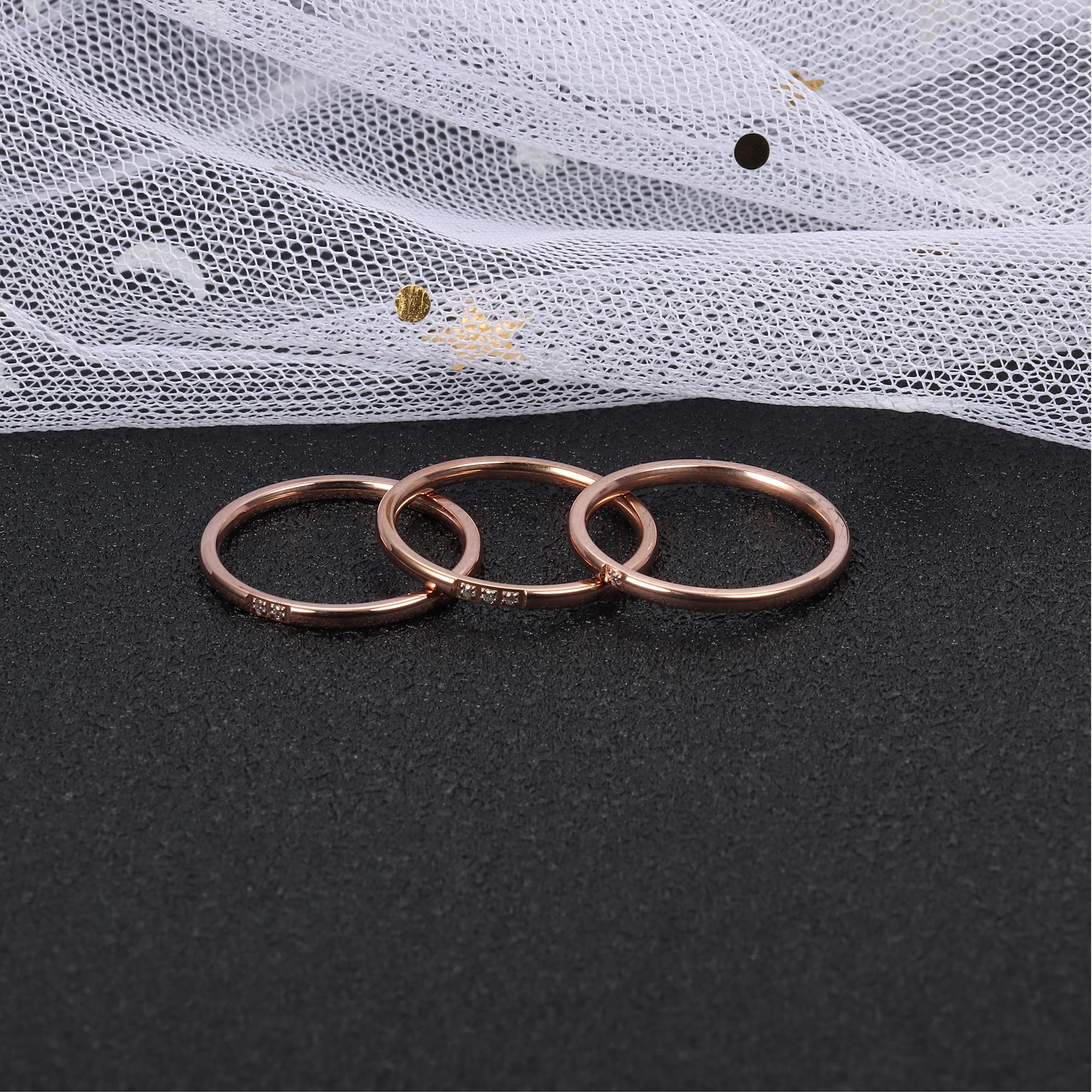 IRONBOX 3Pcs 1mm Stainless Steel Stacking Rings for Women Gold Plated Rings Thin Cubic Zirconia Thumb Ring Gold/Silver Plain Band Knuckle Stacking Midi Rings Comfort Fit Size 4 to 10