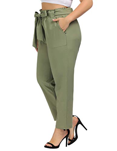 Hanna Nikole Women Casual Straight-Leg Pants Stretch Casual Plus Size Pants with Pockets 22W Green