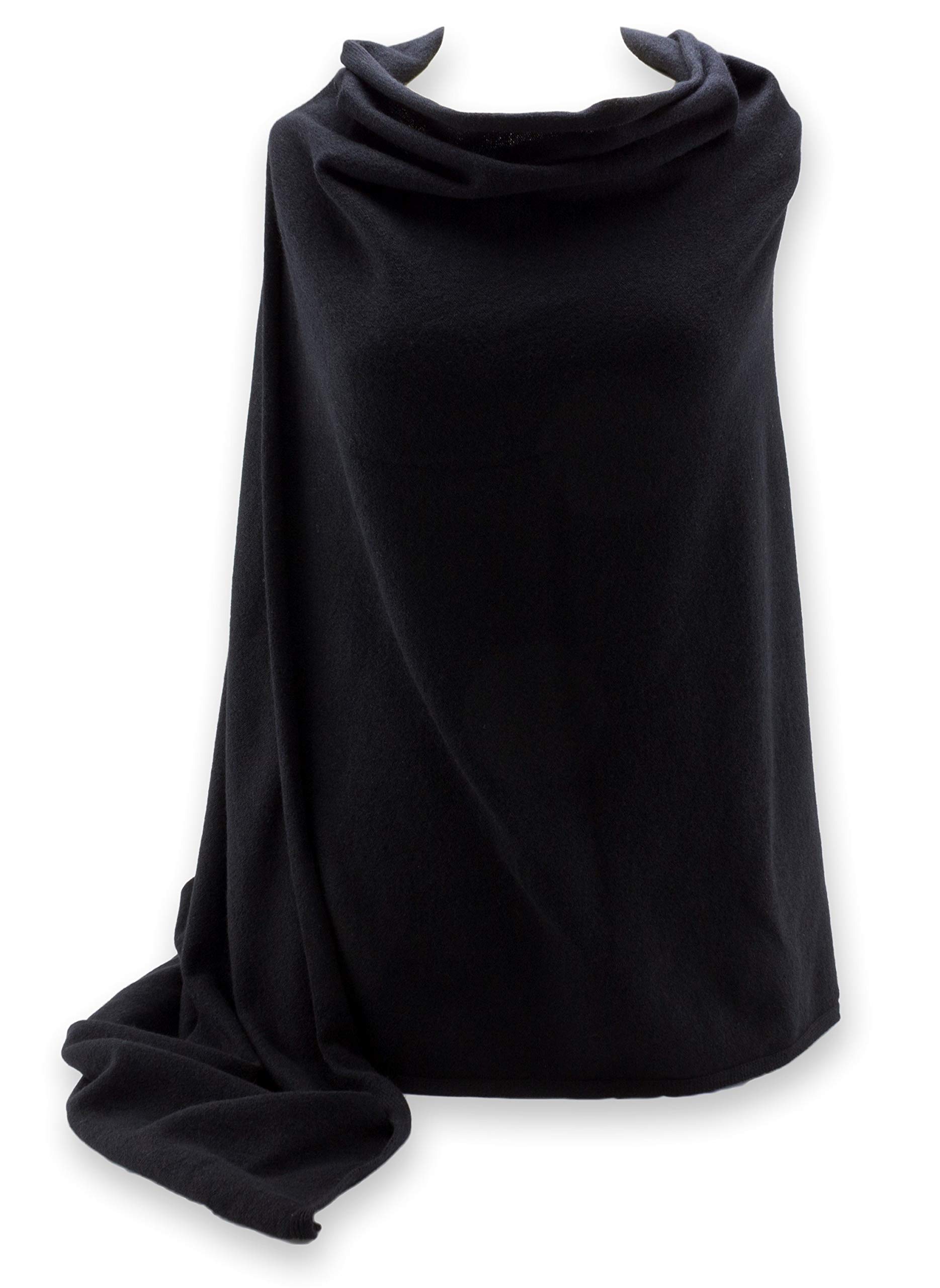 Jet&Bo 100% Cashmere Lightweight Travel Wrap, Shawl & Scarf Black, Storage Bag + Gift Box