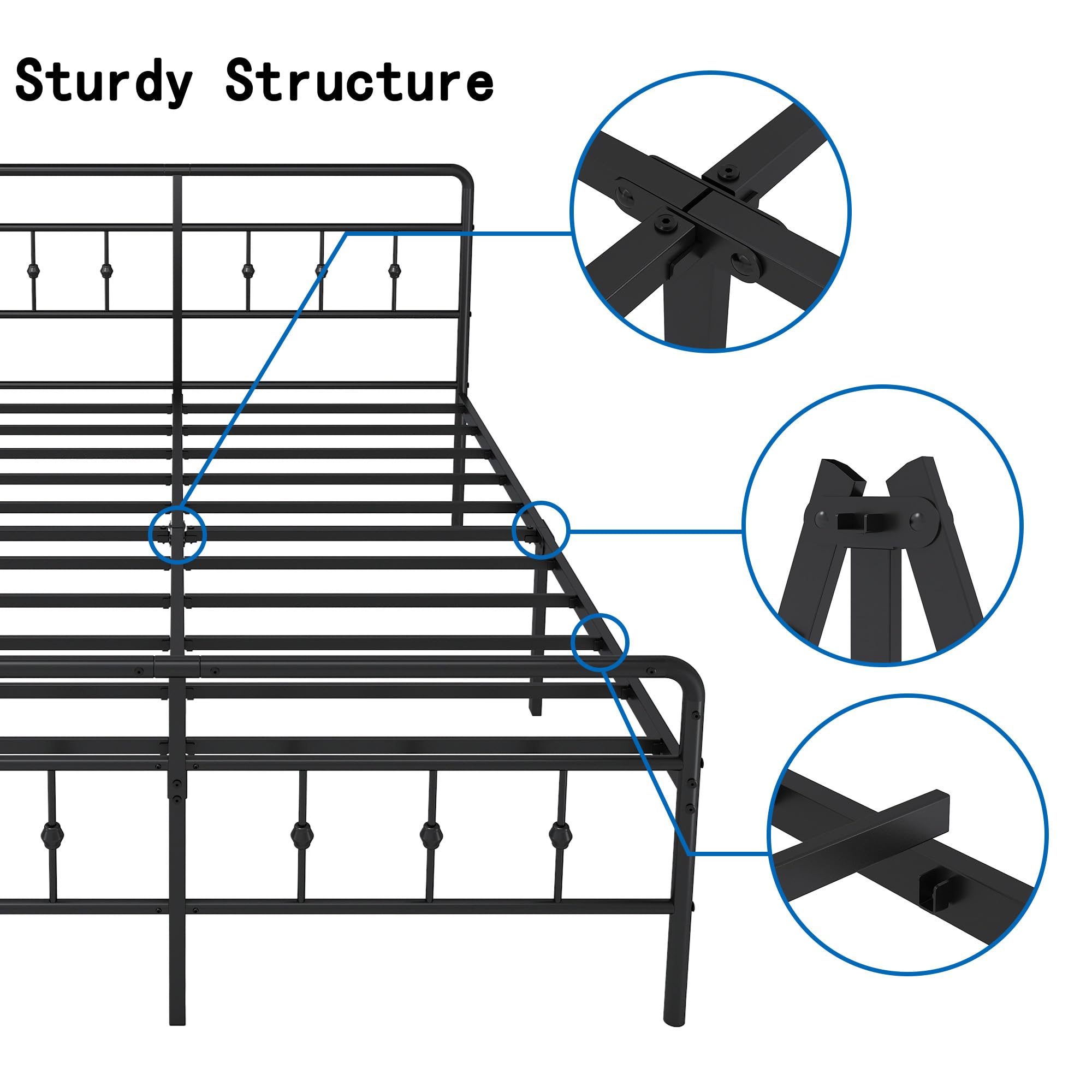 HOBINCHE Queen Size Metal Bed Frame with Headboard and Footboard, 14 Inch Black Heavy Duty Mattress Foundation with Steel Slat Support, No Box Spring Needed, Noise Free