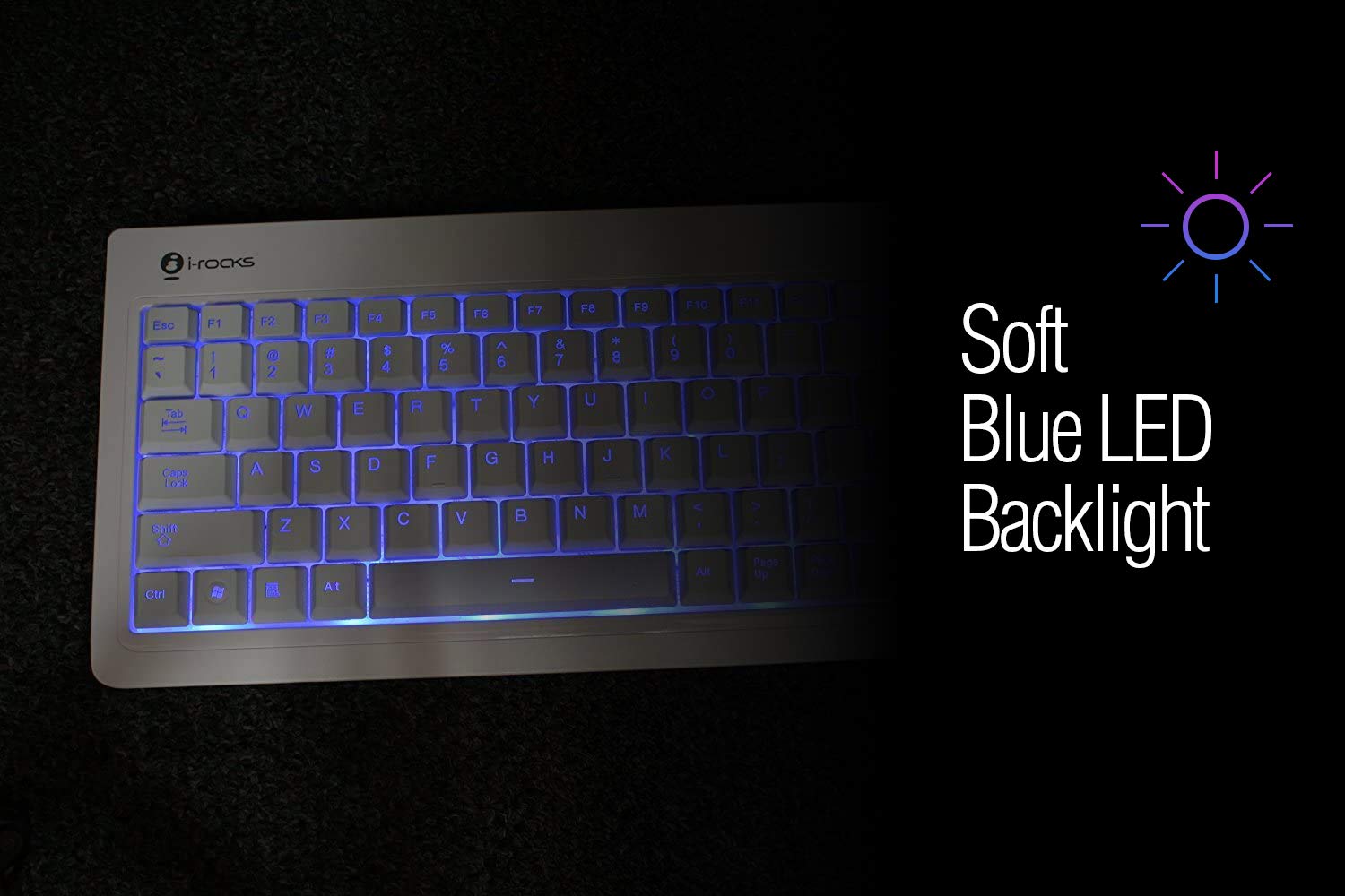 i-rocks KR-6820E Wired Compact Keyboard, Compact Sized, Soft Orange Backlight Keys, 104 Keys - White
