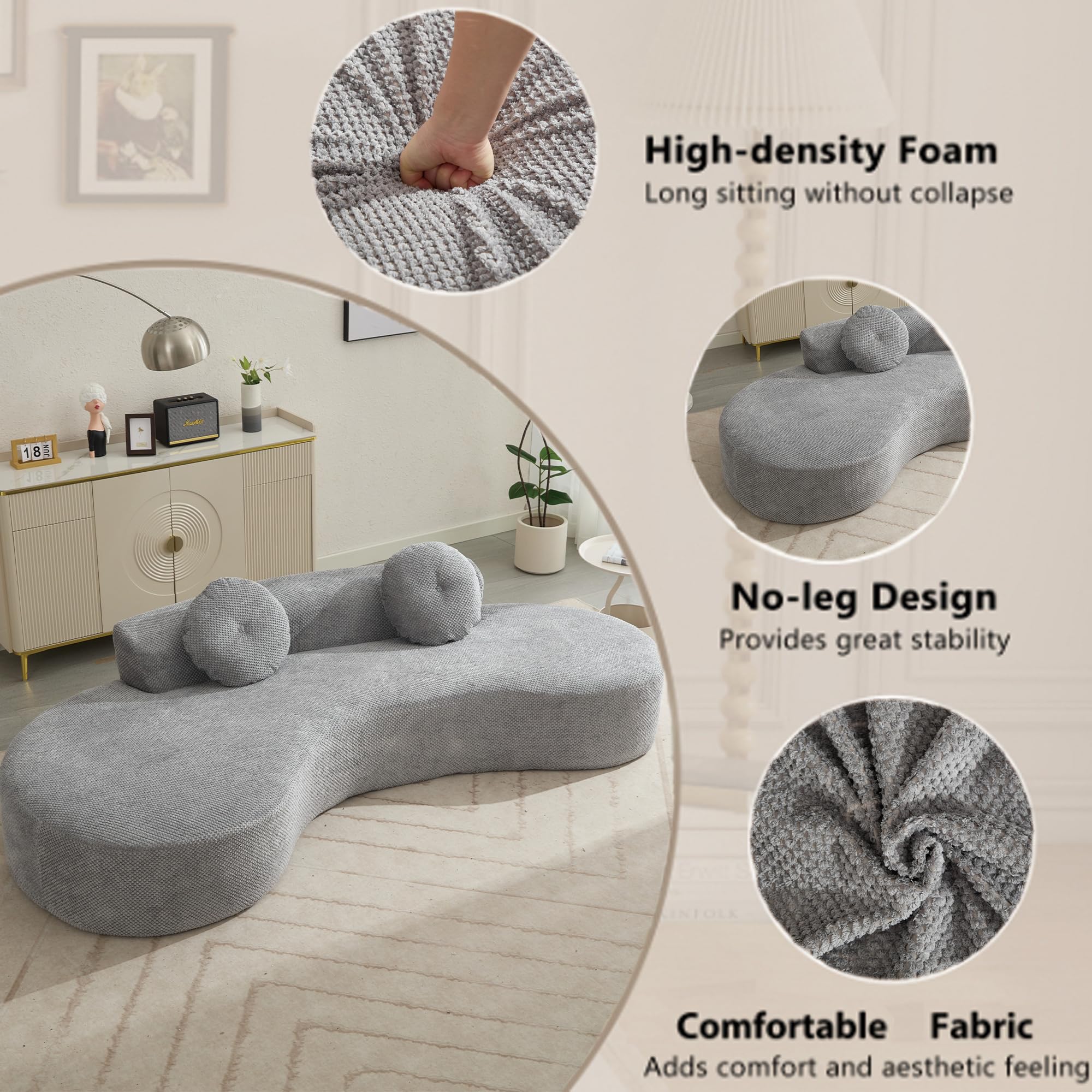 VnndeNest 105" Curved Sofa,Modern Half Moon Sectional Sofa, Comfy Point-Shaped Corduroy Upholstered Modular Sofa with 2 Pillows, 4 Seater Cloud Couch for Living Room,Apartment, Free Installation,Beige