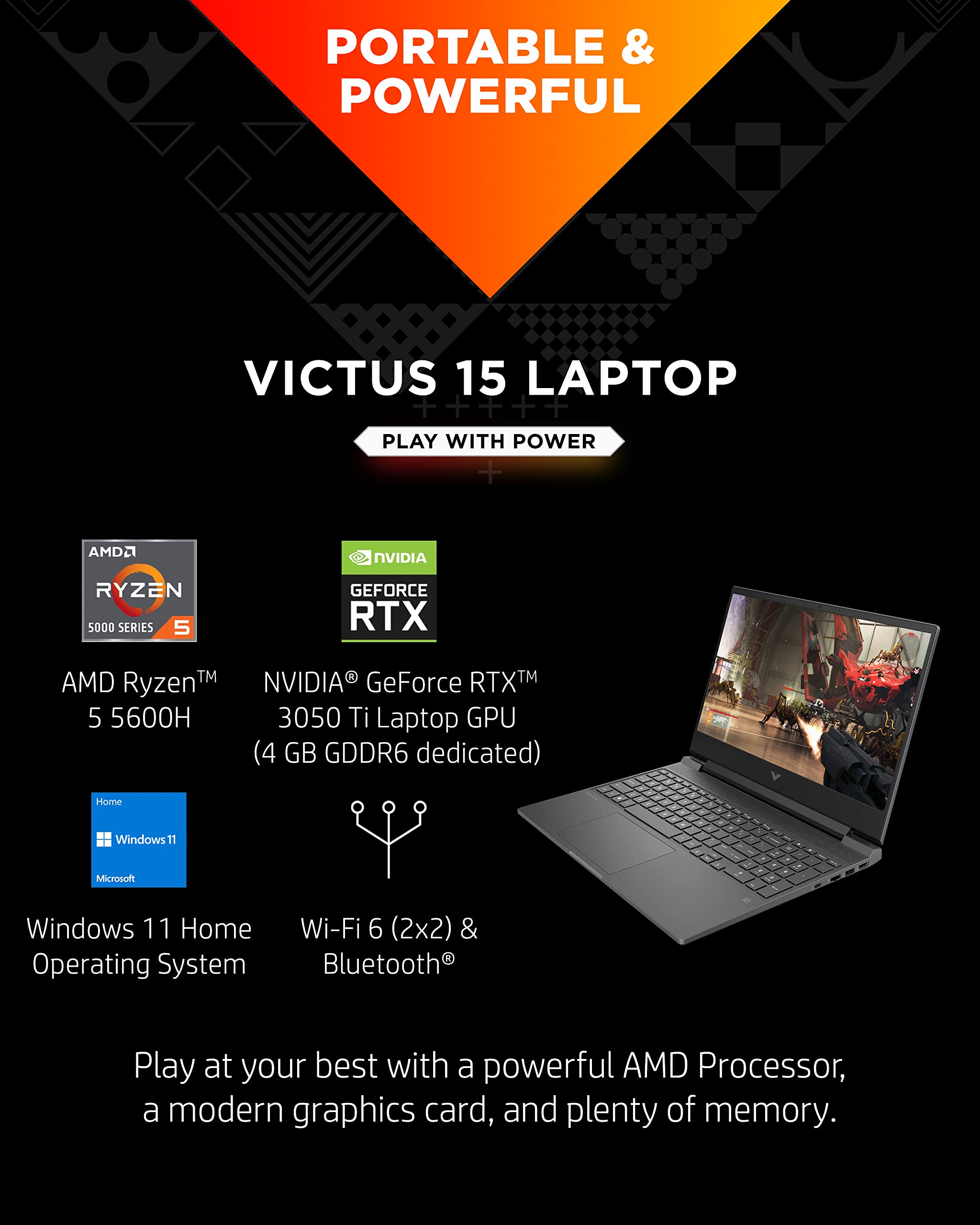 HP Victus 15-fb0020nr 15.6 Gaming Notebook - Full HD - 1920 x 1080 - AMD Ryzen 5 5600H Hexa-core [6 Core] - 8 GB Total RAM - 512 GB SSD - Mica Silver (Renewed)