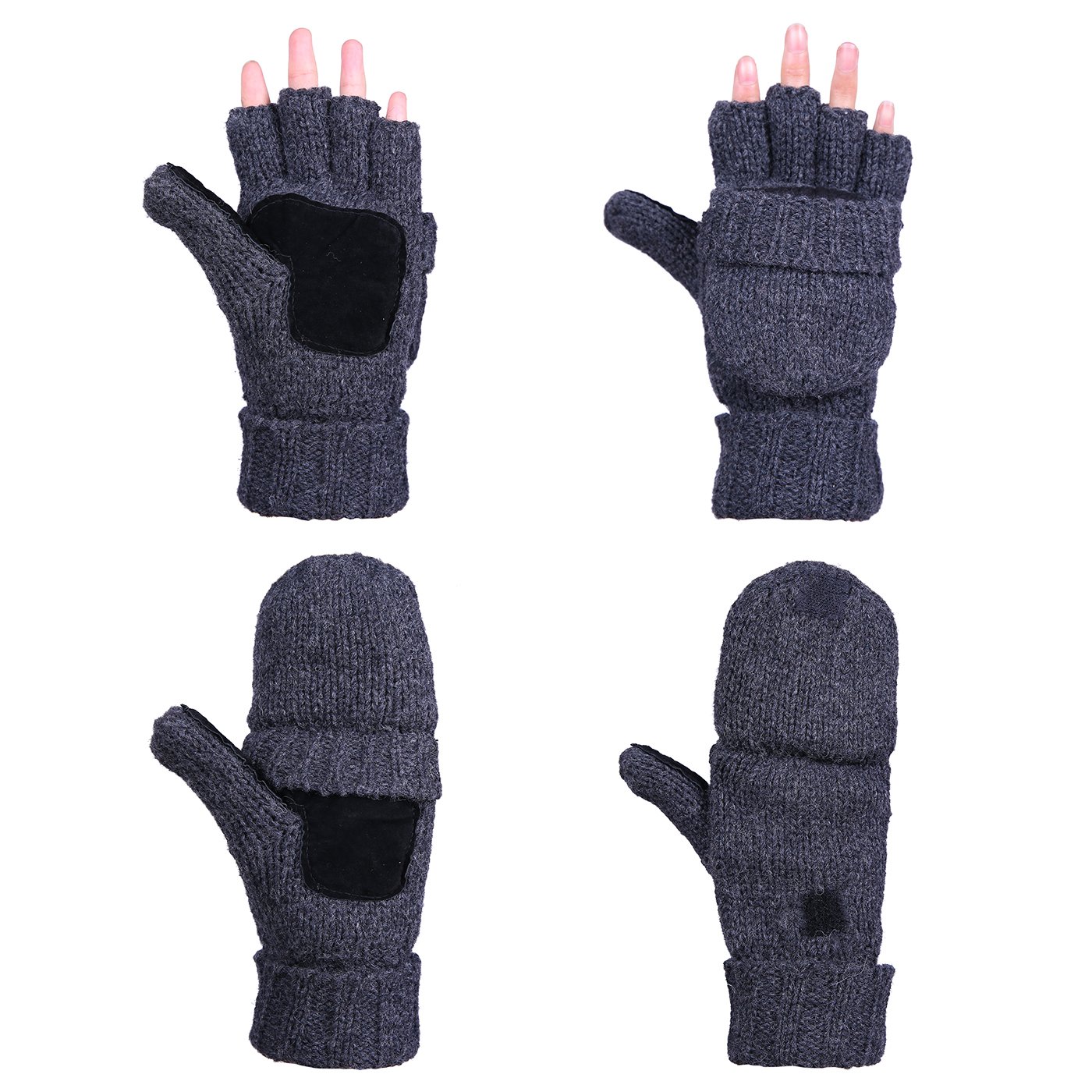HDE Fingerless Gloves for Women Winter Wool Convertible Mittens