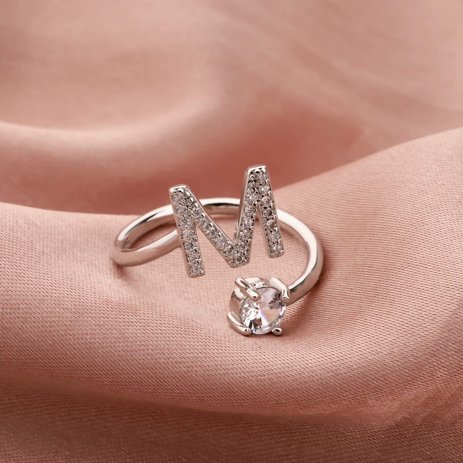 HOLLP 26 Initial Letter Alphabet Cuff Ring Adjustable A-Z Stackable Ring Lovers Rings Gift For Wife Girlfriend (M)