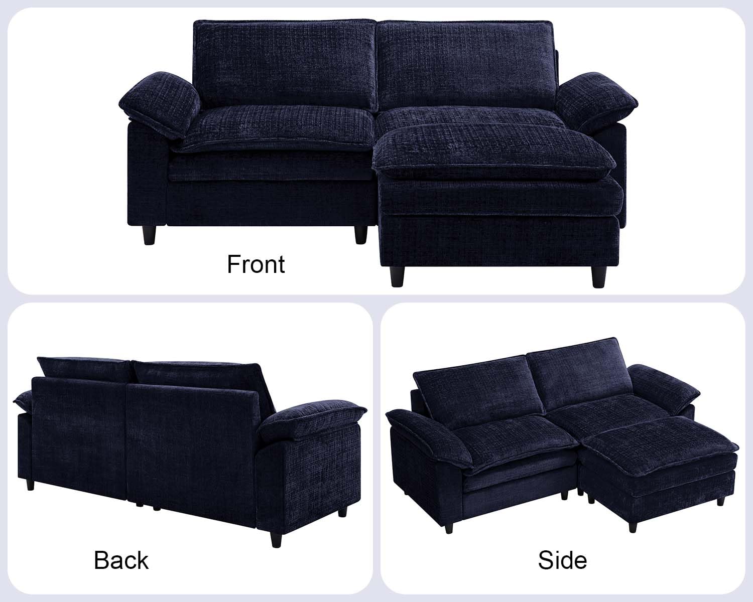Suheww Cloud Sofa sectional Modular Loveseat Sofa couches, 86.6" Modern 2-Seat Convertible Loveseat Sofa with Ottoman, Comfy L-Shaped Extra Deep Seat Sofa Couch for Living Room Apartment(Blue
