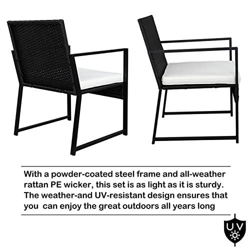 HEYBEC Luxurious Black Patio Set Modern Coffee Table and Two Flat Chairs