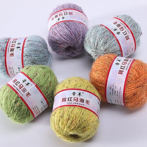 Yarn Ave 5 Balls/8.8oz Mohair Nylon Blended Yarn, Fluffy Soft Airy Fancy Yarn for Hand Knitting&Crocheting Cardigans, Hats, Vests, Sweaters, 2500 Meters (#12 Mint Green)