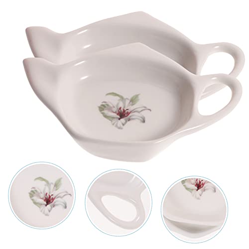 YARNOW 4pcs Ceramic Tea Bag Saucer Coffee Decor Accessory Tray Gift Containers Teabags Organizer Seasoning Dish Tea Bag Resting Caddy Home Supplies Tea Holder for Tea Bags Tea Bag Coaster