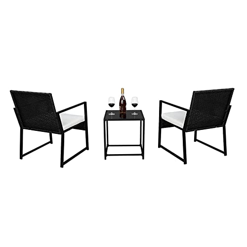 HEYBEC Patio Elegance 3-Piece Black Coffee Table and Chair Ensemble.