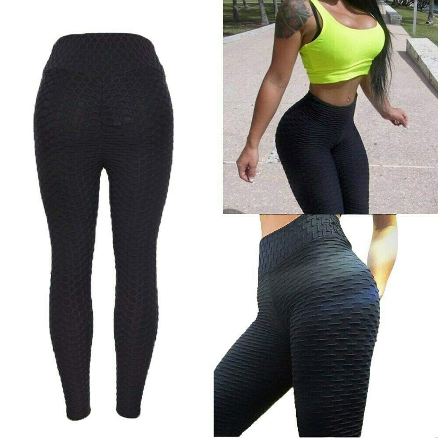 HLZKU Anti-Cellulite Compression Leggings, Women's High Waisted Capris Yoga Pants Cellulite Oppressing Mesh Fat Burner Running Tights Design (Medium, Black)