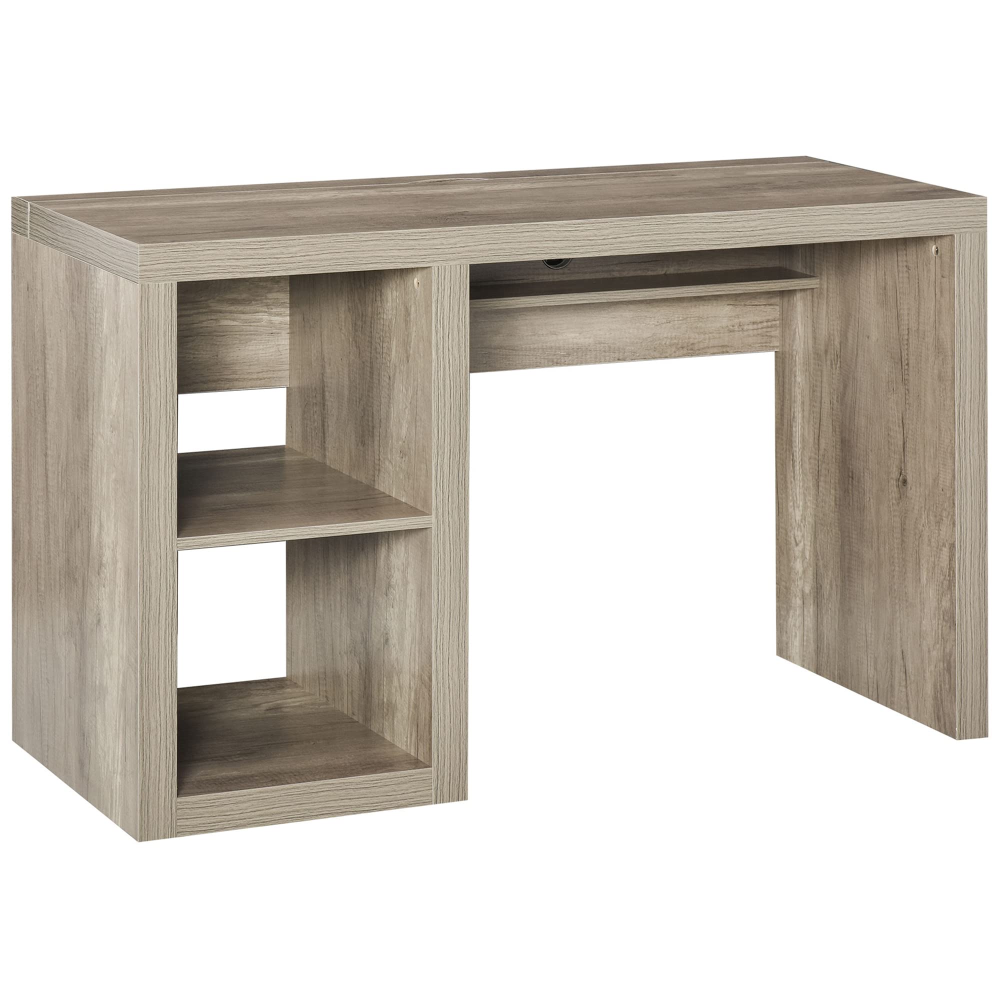 HOMCOM Rectangle Computer Desk with Thick Board and Display Shelves for Home Office Table Workstation, Natural Wood