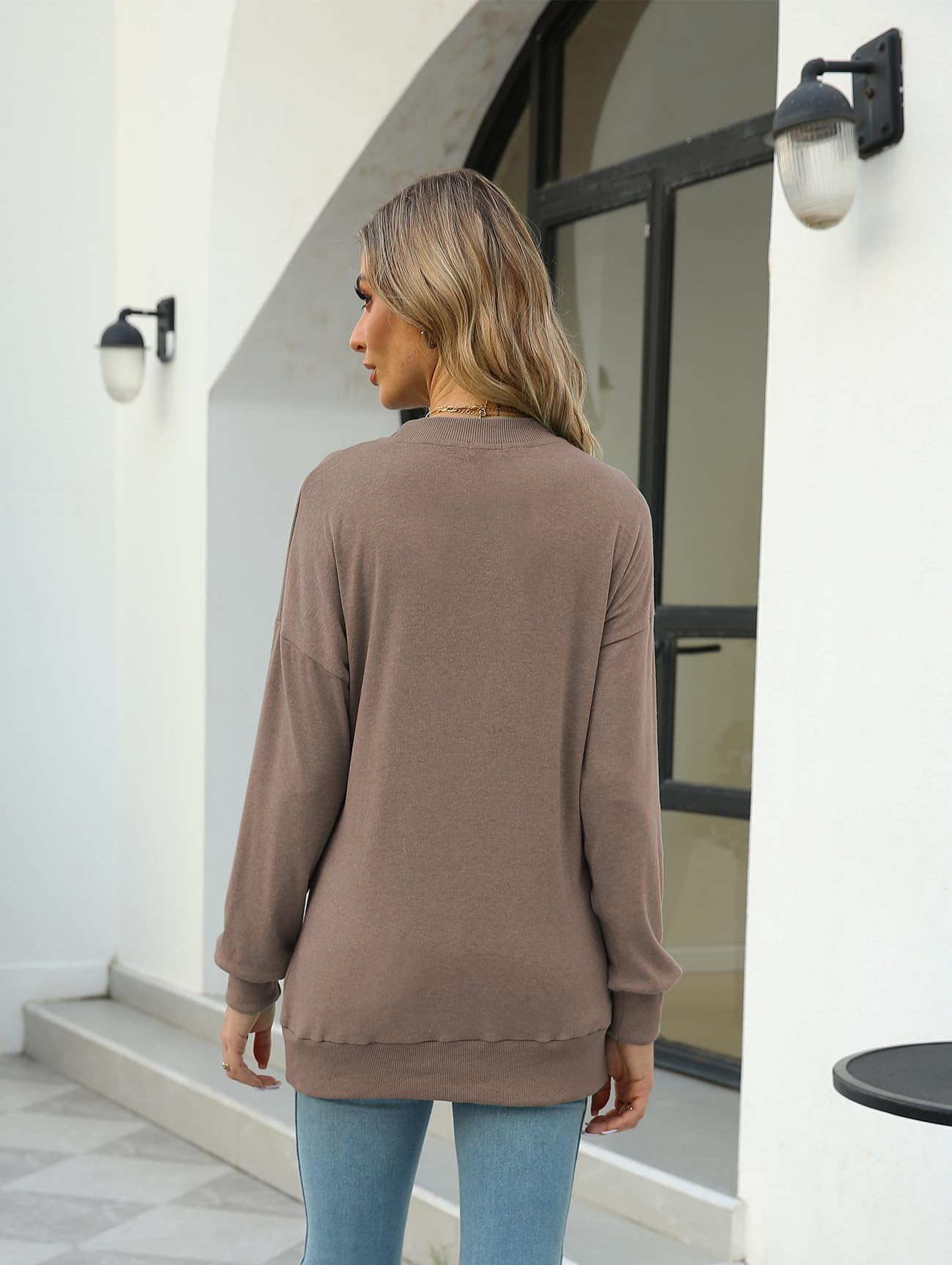 Hount Women's Lightweight Sweatshirts Comfy Long Sleeve Fall Shirts Casual Loose Tunic Tops (Medium, Khaki)