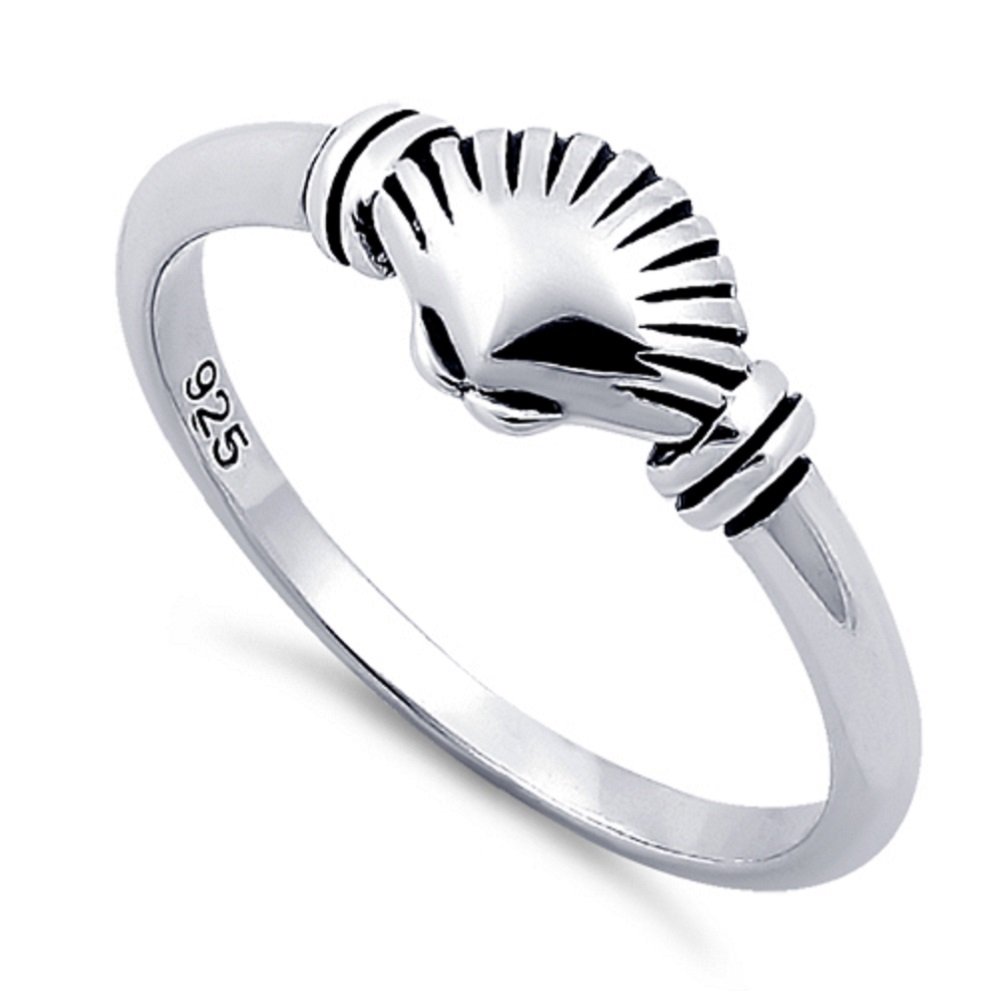 Heartbeat STERLING SILVER BLACK LACQUER ENHANCED SEASHELL DESIGN INSPIRED RING - (SIZE 4,5,6,7,8,9,10,11)(8)