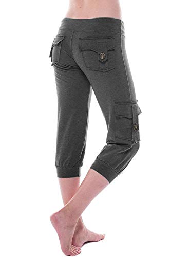 HSRKB Women's Yoga Capris Workout Pants Athletic Cropped Pants with 3 Pockets Dark Gray