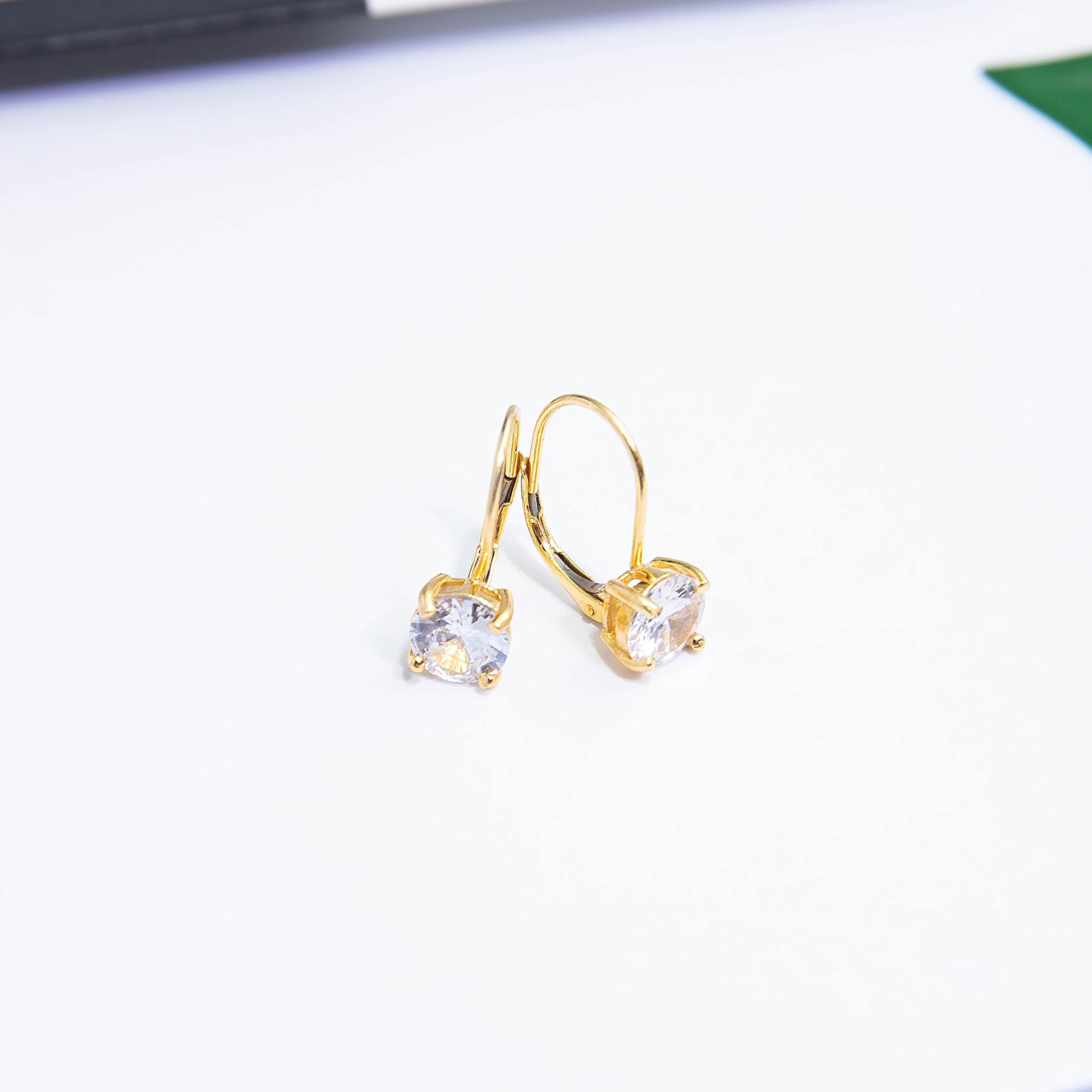 Hoops & Loops Yellow Gold Flash Sterling Silver 7mm Round Cubic Zicronia Leverback Earrings