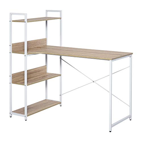 HOMCOM Retro Industrial Computer Workstation Office Desk with Storage Shelf, Multi-Function for Home Office, Oak