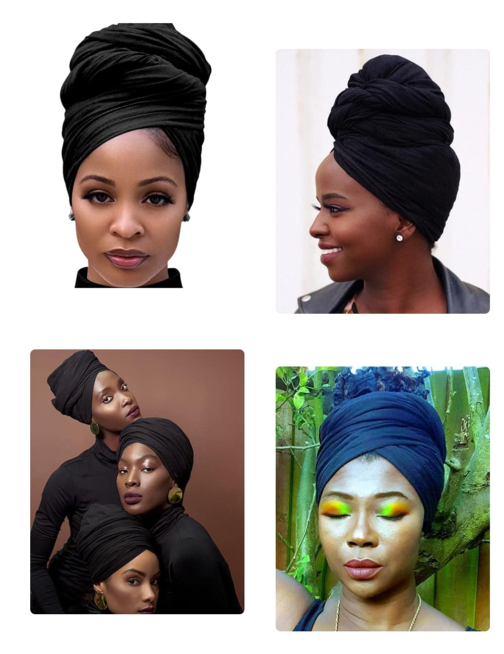 Harewom Jersey Hijab Turban Headwrap Scarf for Black Women Hair Wrap Band Pack (Black&Beige)