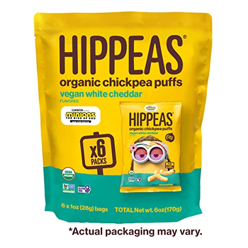 Hippeas Organic Chickpea Puffs Vegan White Cheddar, 1 Ounce, 6 Count