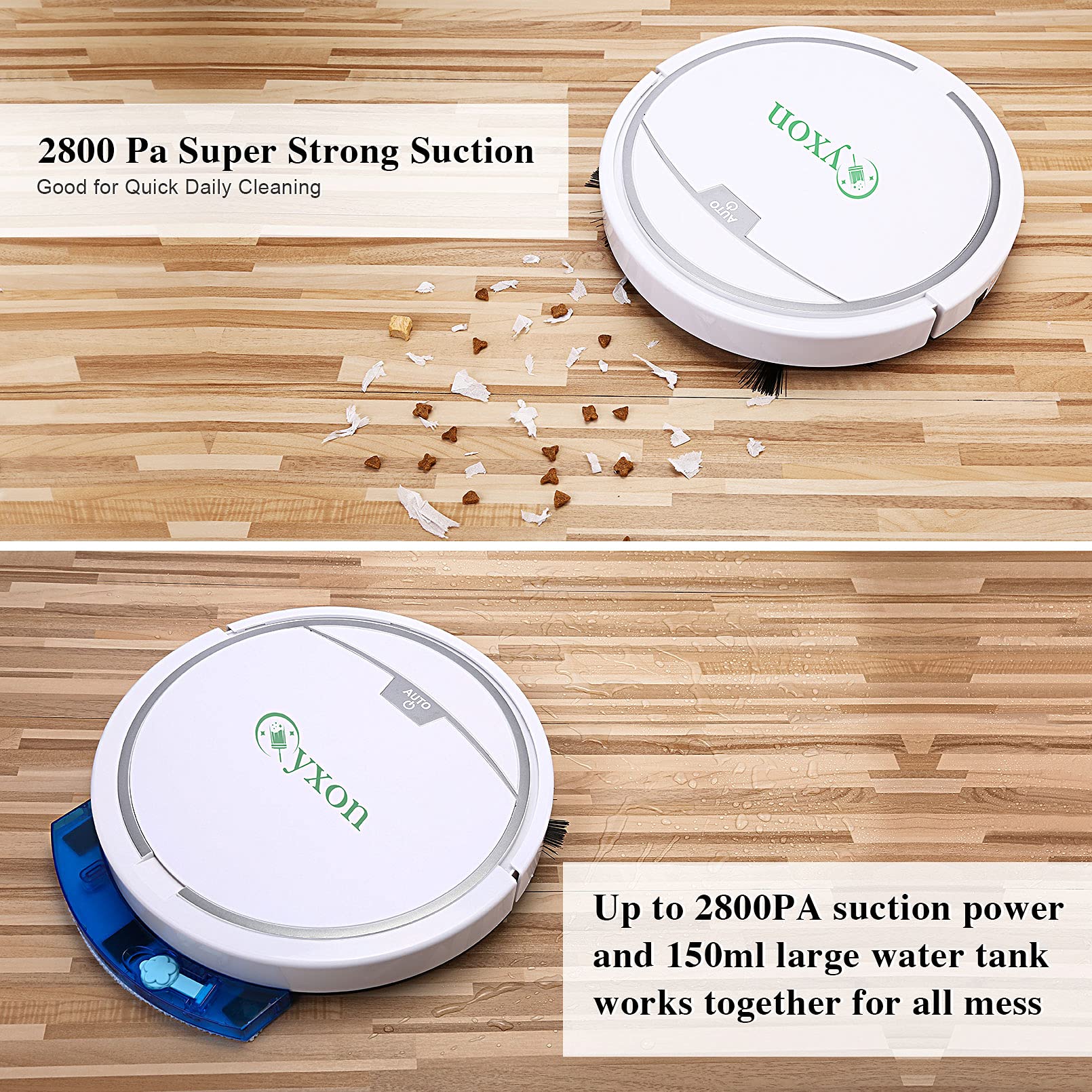 Holulo Robot Vacuum Cleaner,2800Pa Strong Suction RoboVac Moping Robot Fall Protection Sweeper W/ 6X mops for Pet Hair Wood Floor, Tile Floor, Carpet