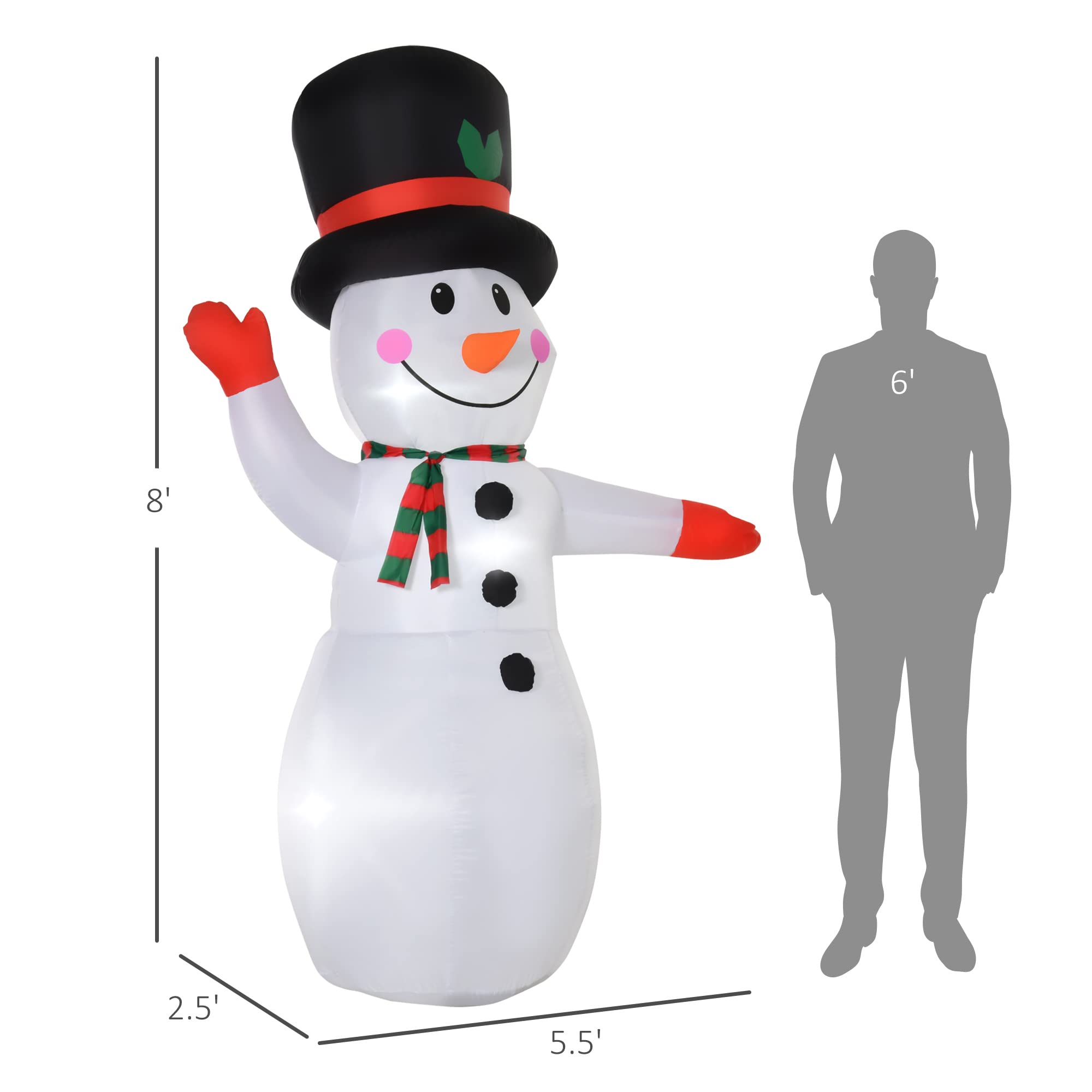 HOMCOM 8β Christmas Inflatables Outdoor Decorations Snowman, Blow-Up Yard Christmas Decor with LED Lights Display